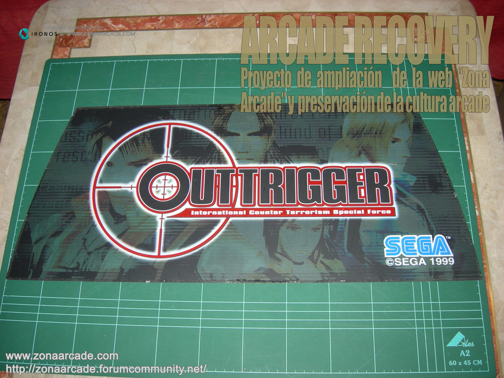 Arte original "OUTTRIGGER MARQUEE" de SEGA para digitalización en Zona Arcade
